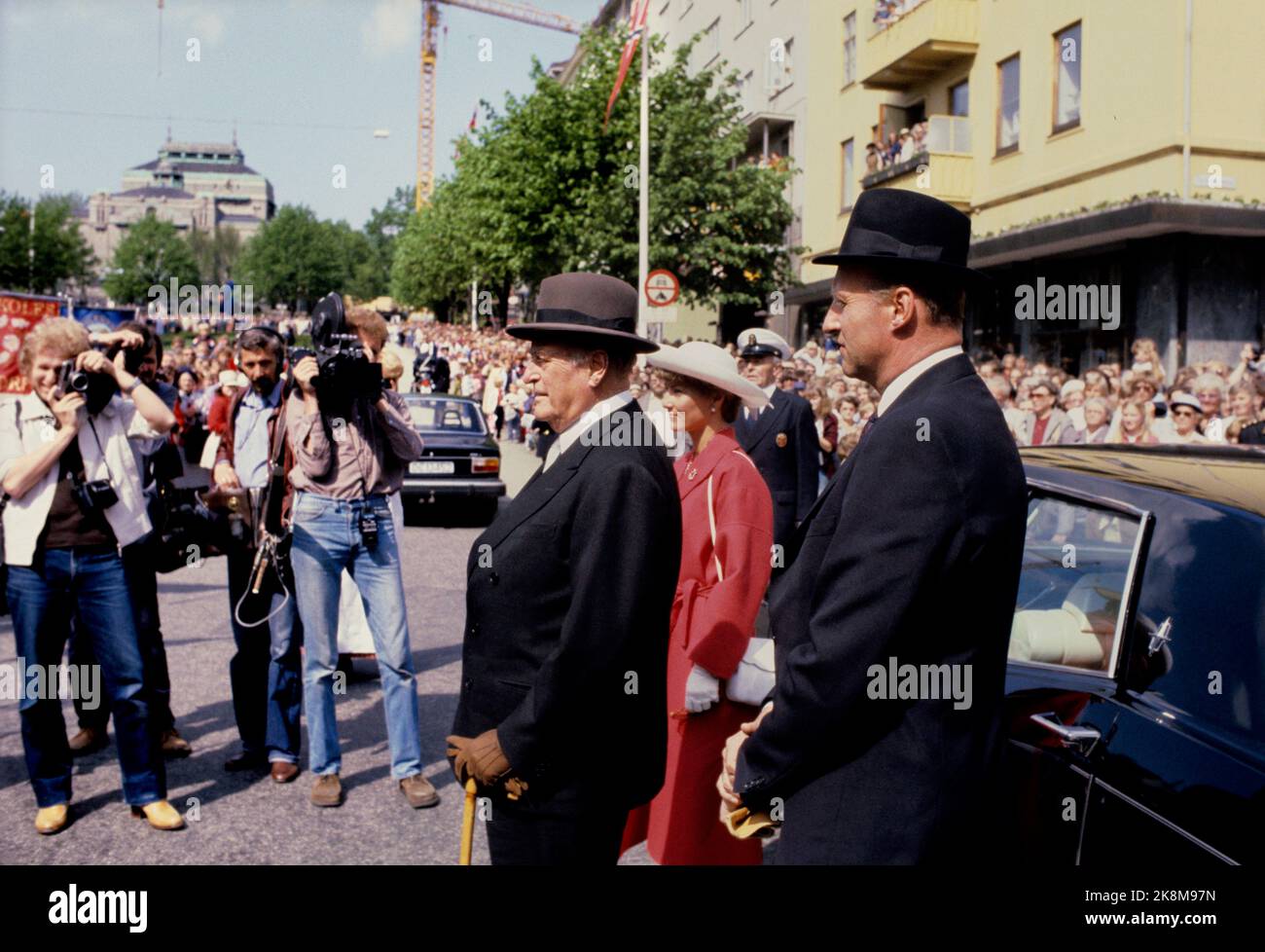 Bergen 1981. Crown Princess Sonja, Crown Prince Harald and King Olav ...