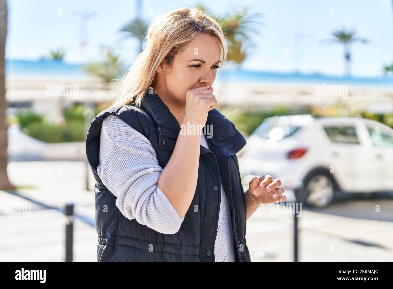 Outdoor portrait young woman coughing hi-res stock photography and ...