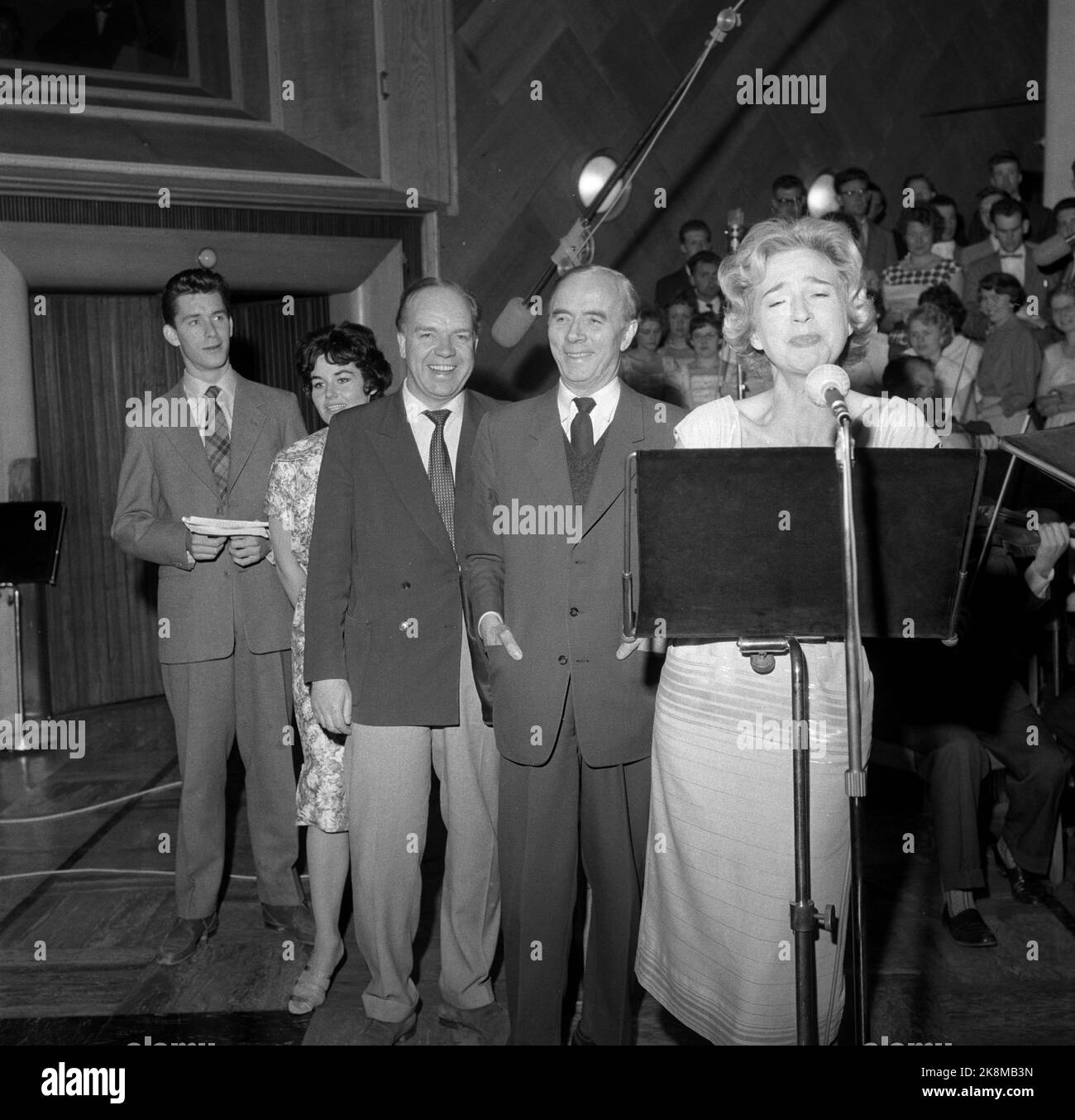 Oslo, 25 May 1959. Film show in Store Studio. Here, actors stand in a ...