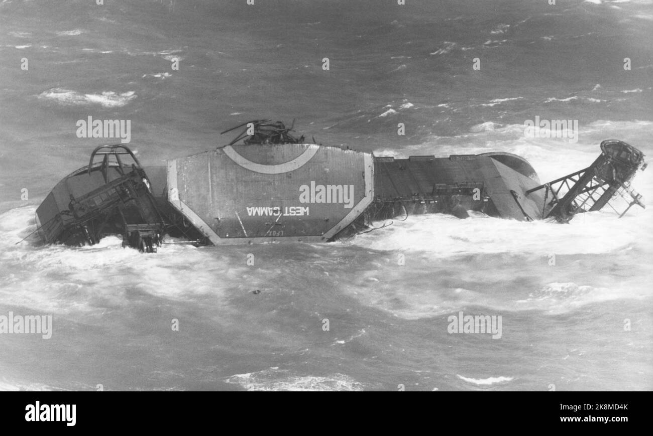 North Sea 19900821 Oil rig "West Gamma" in operation and fails during a ...