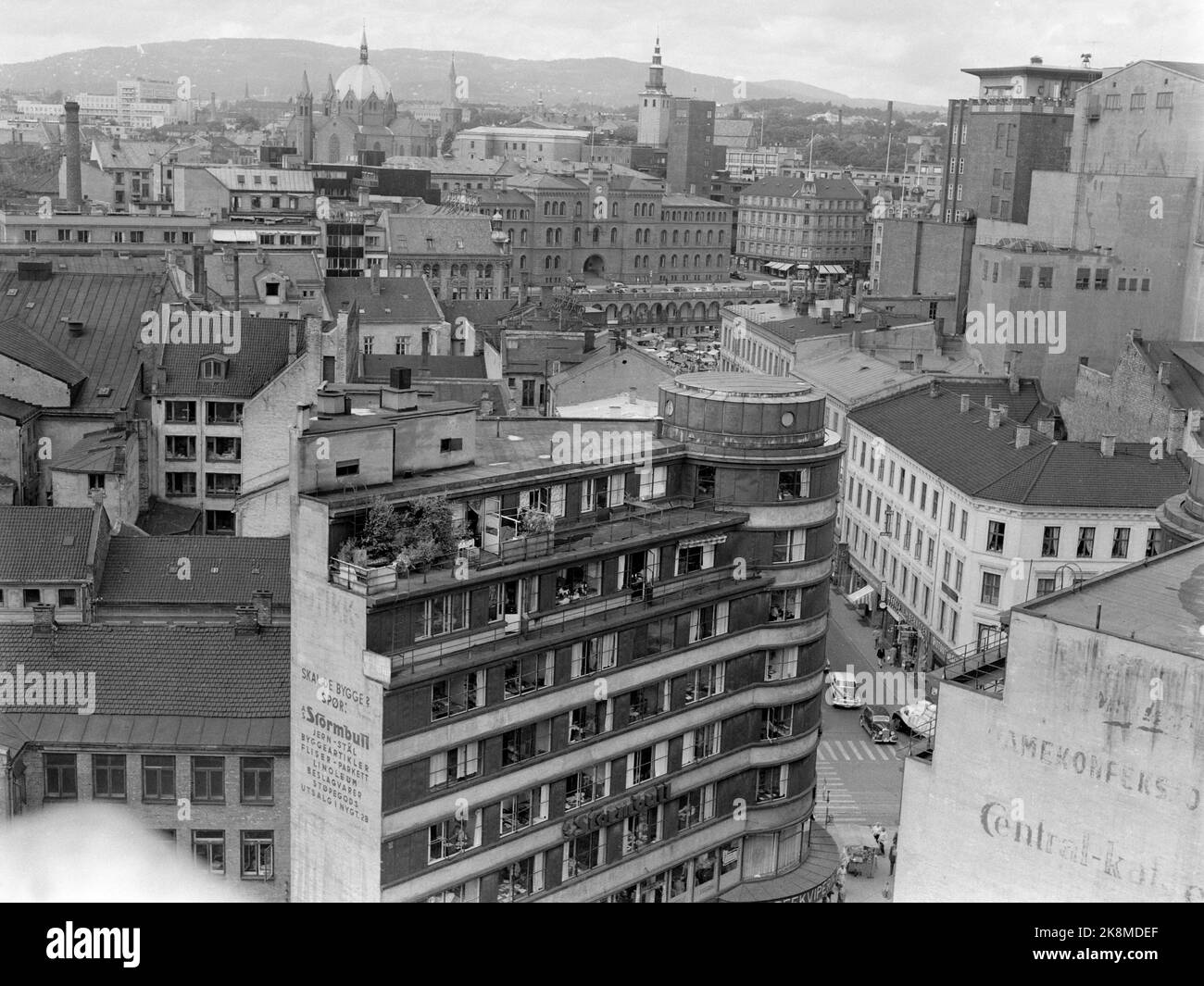Oslo 19560730 Oslo Center. Overview picture from Vaterland towards ...