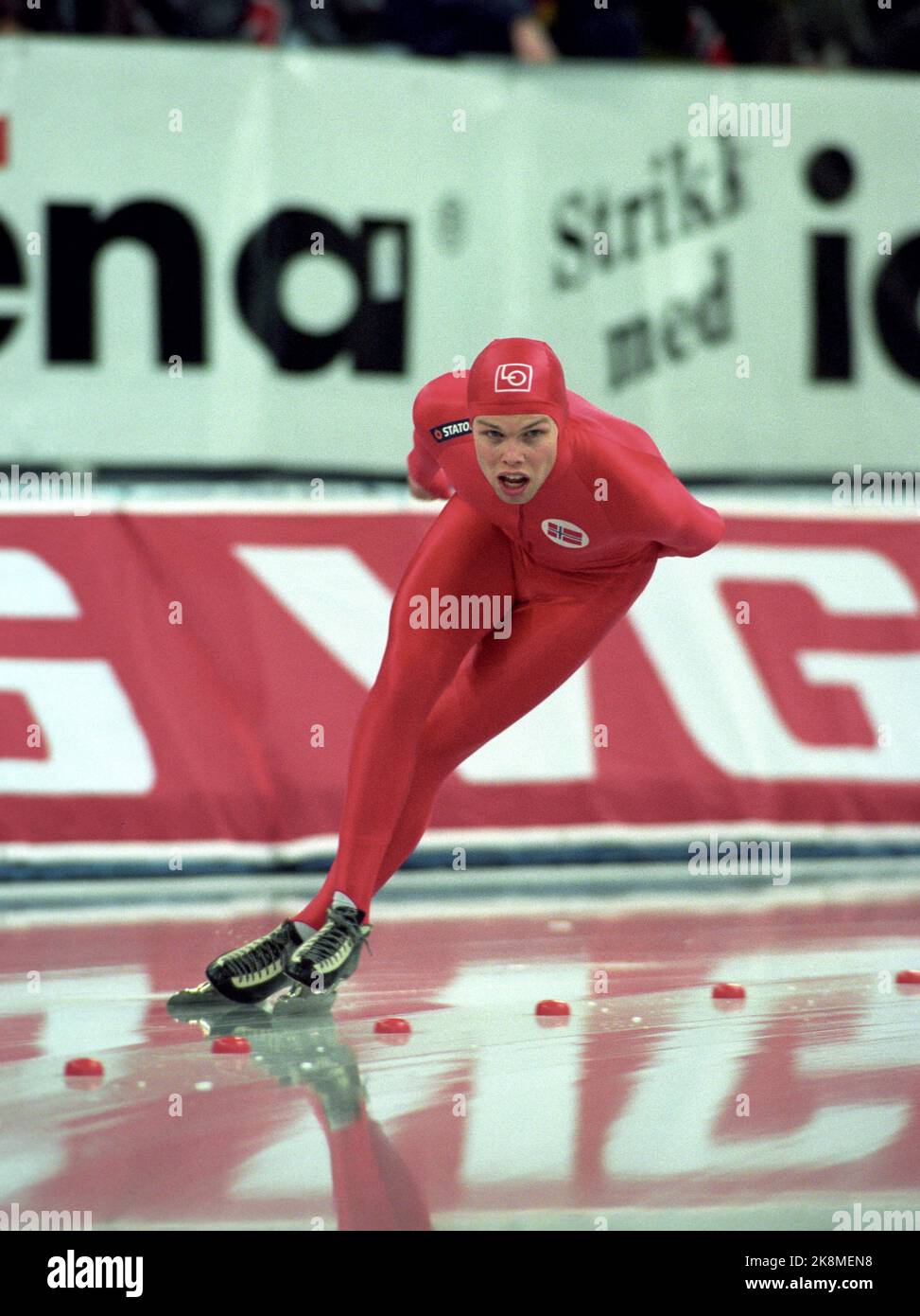 Hamar 19950312 WC final, skating. Here Lasse Sætre. Photo: Johnny ...