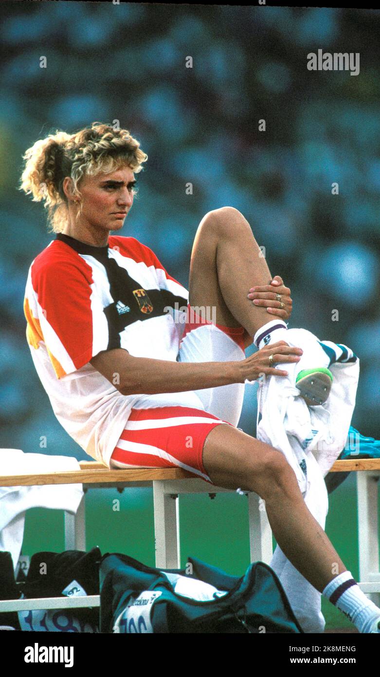 Barcelona, Germany 19920807. Heike Drechsler. German long jumps during ...