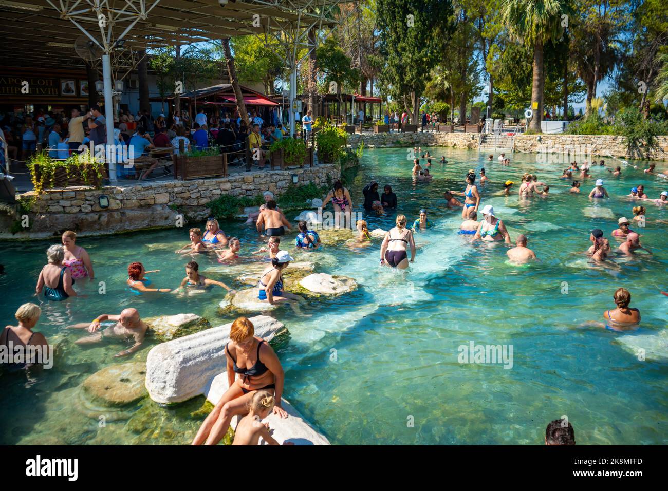 Pamukale, Turkey - September 14, 2022: Tourists enjoying the Antique ...