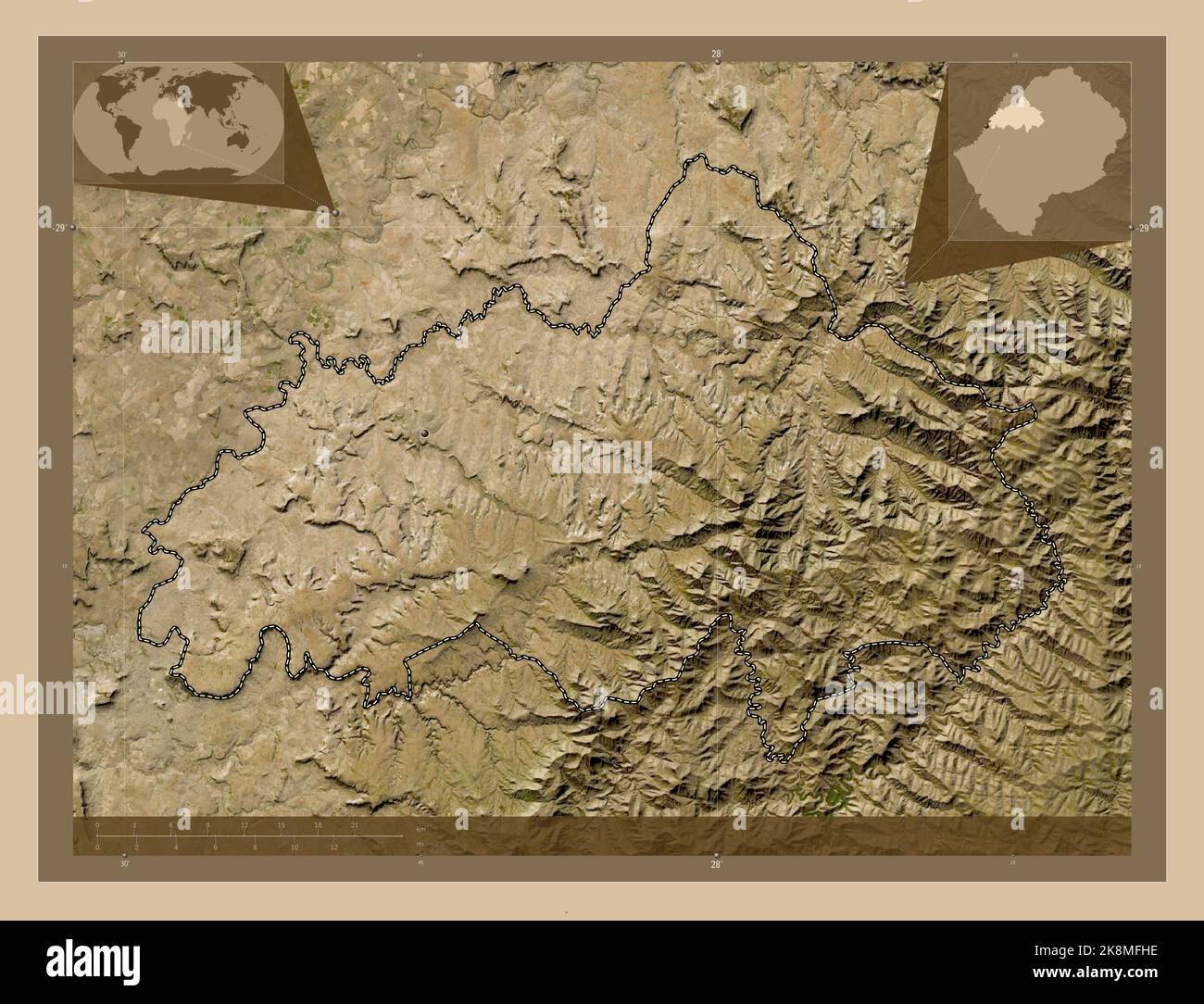 Berea, district of Lesotho. Low resolution satellite map. Corner ...