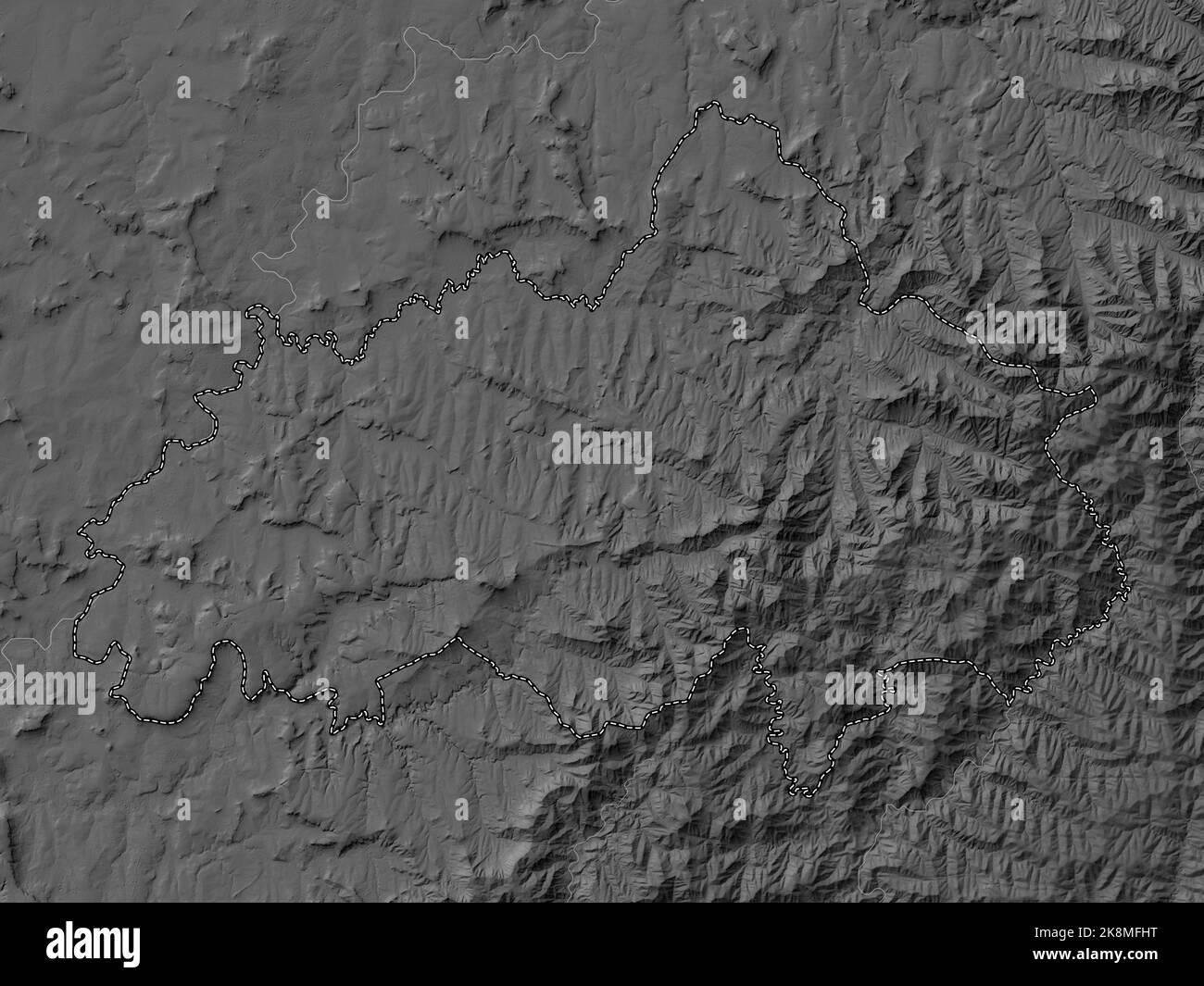 Berea, district of Lesotho. Grayscale elevation map with lakes and ...