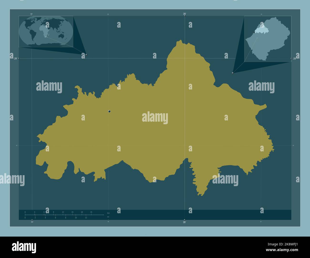Berea, district of Lesotho. Solid color shape. Locations of major ...