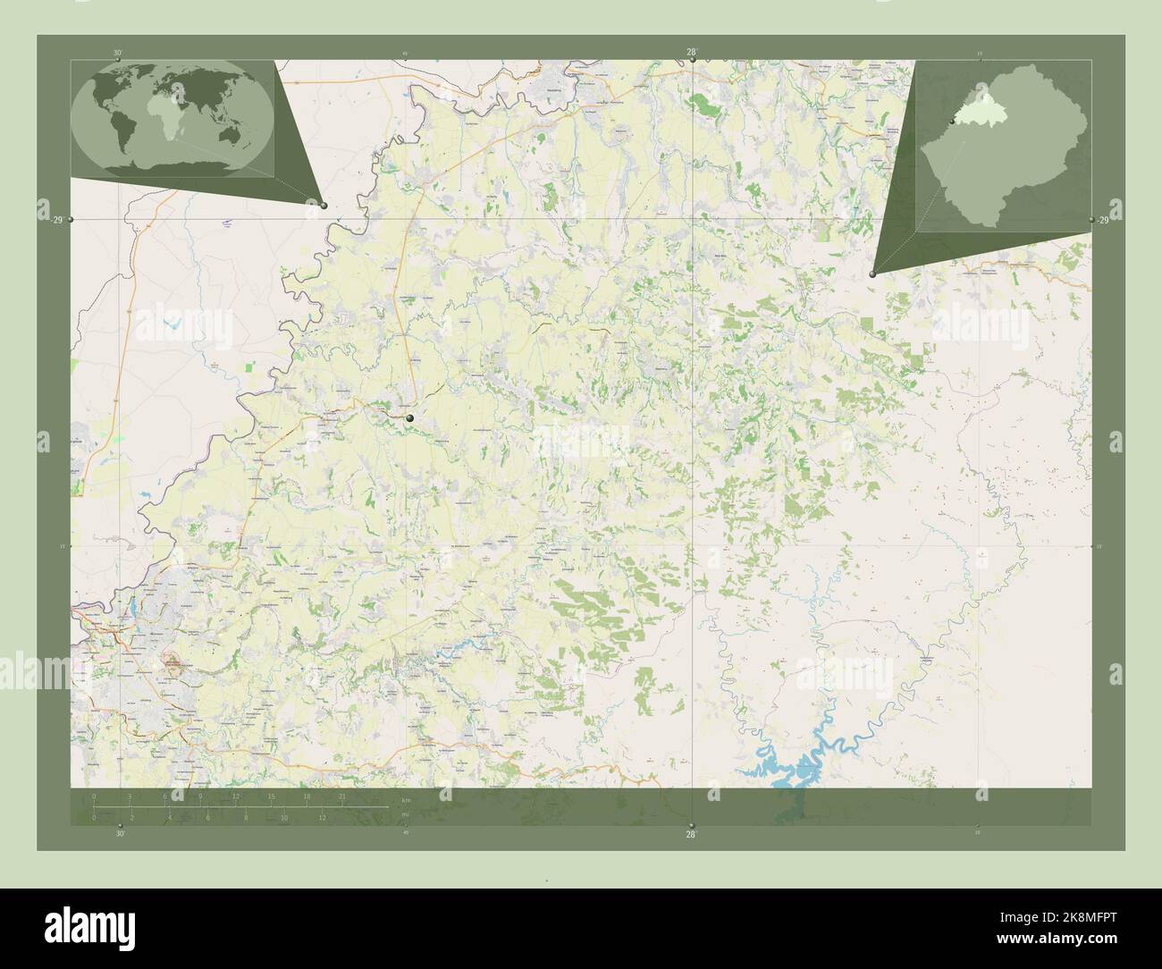 Berea, district of Lesotho. Open Street Map. Locations of major cities ...