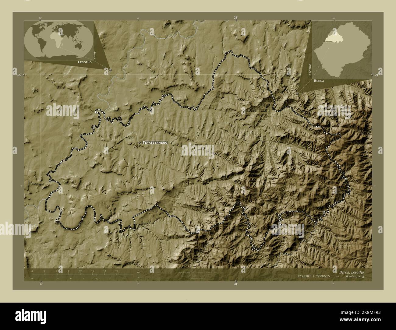 Berea, district of Lesotho. Elevation map colored in wiki style with ...