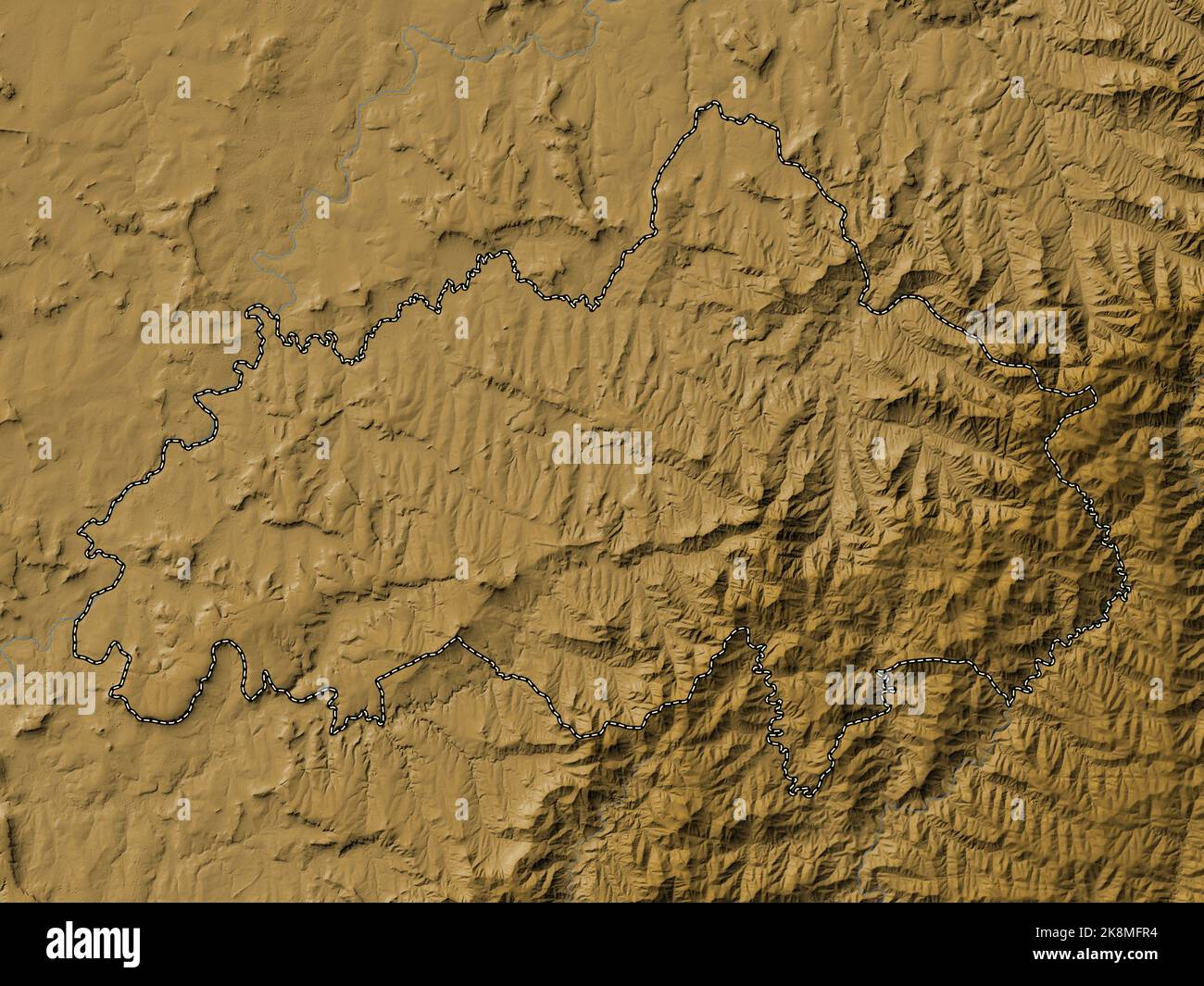 Berea, district of Lesotho. Colored elevation map with lakes and rivers ...