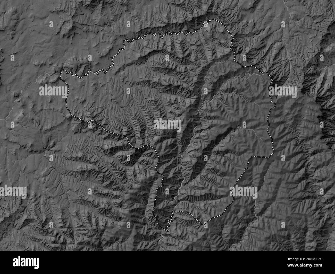 Butha-Buthe, district of Lesotho. Grayscale elevation map with lakes ...