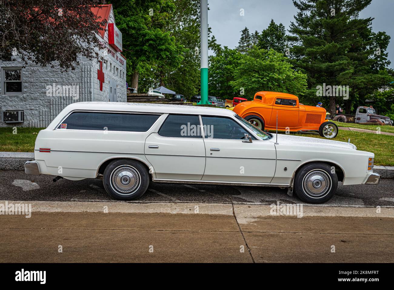 Des Moines, IA - July 01, 2022: High perspective side view of a 1976 ...