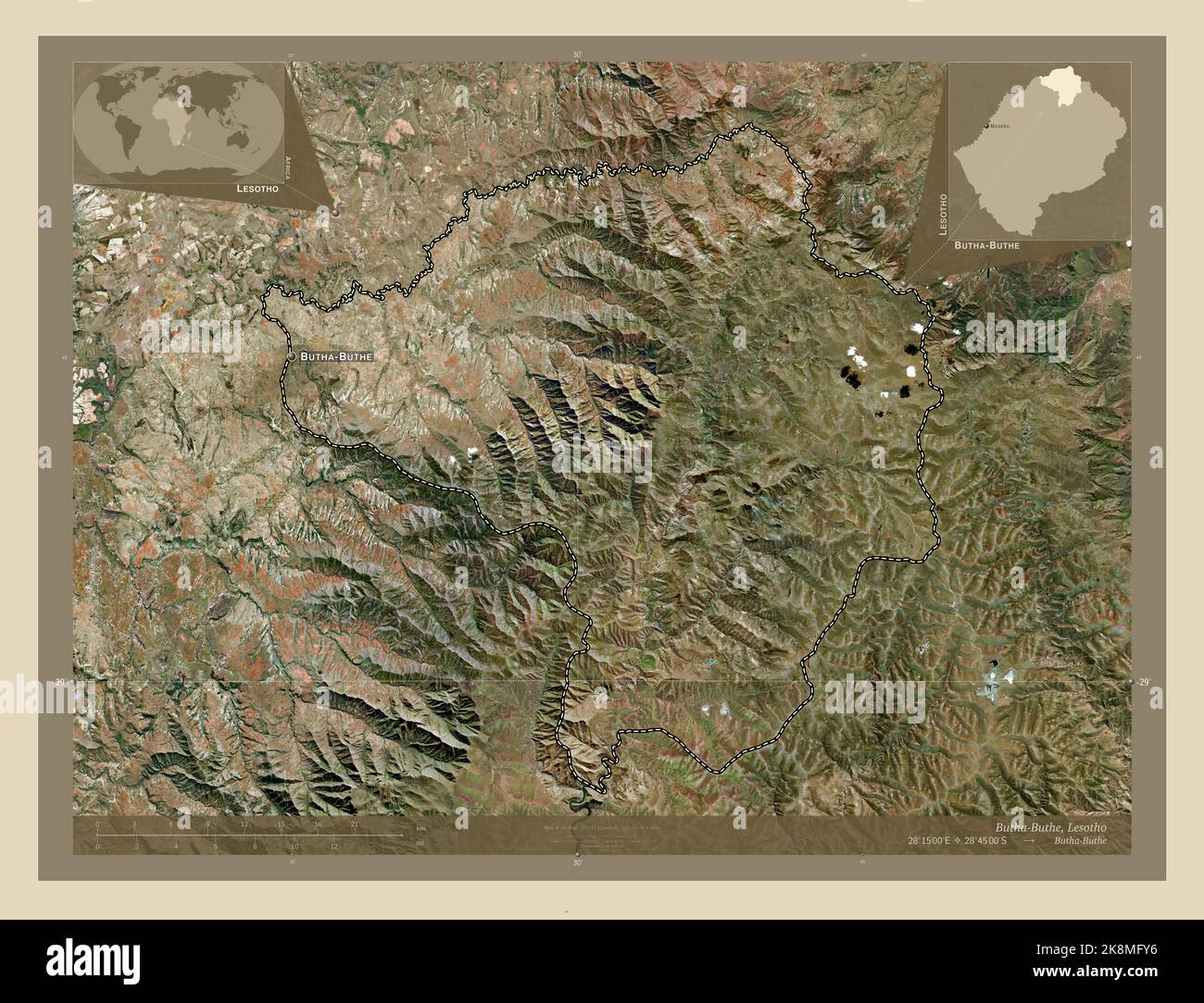 Butha-Buthe, district of Lesotho. High resolution satellite map ...
