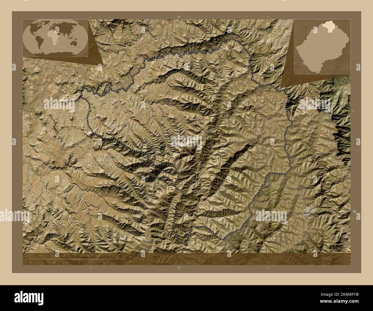 Butha-Buthe, district of Lesotho. Low resolution satellite map. Corner ...
