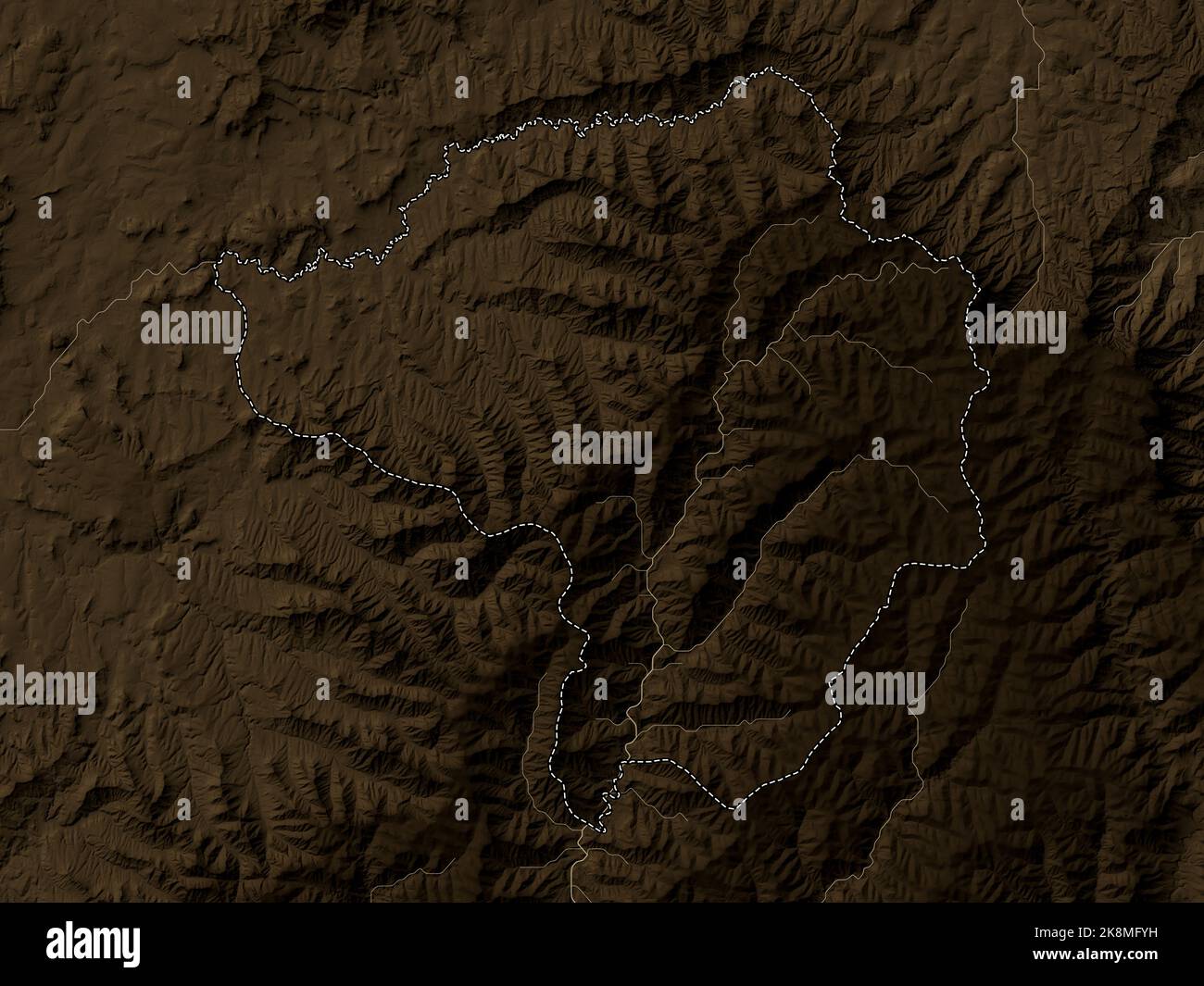 Butha-Buthe, district of Lesotho. Elevation map colored in sepia tones ...