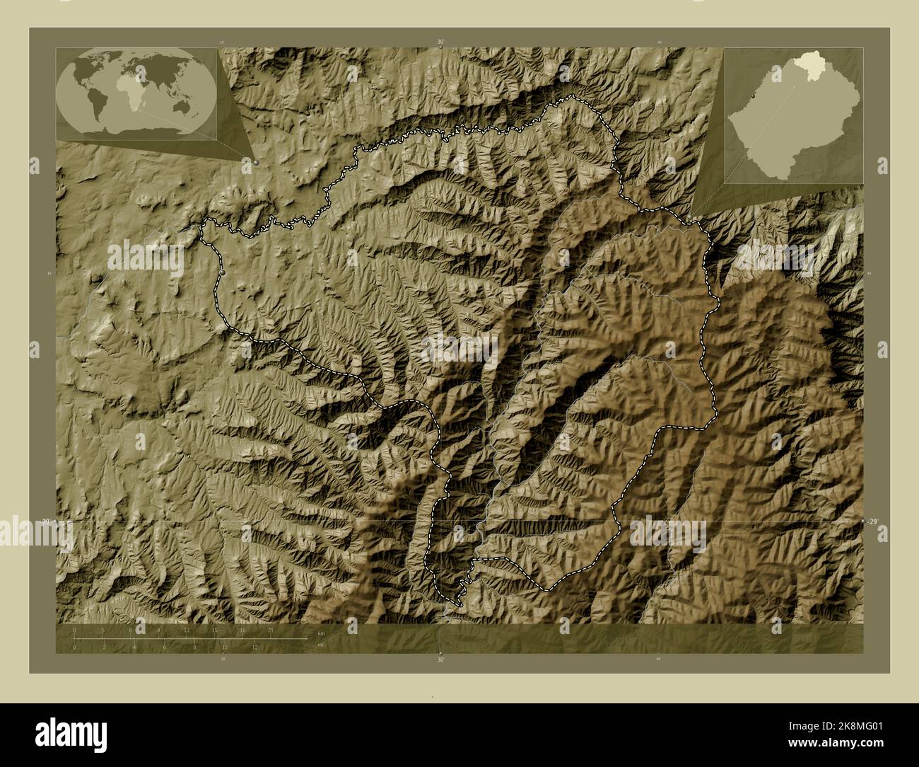 Butha-Buthe, district of Lesotho. Elevation map colored in wiki style ...