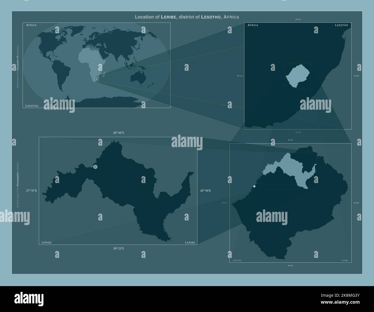 Leribe, district of Lesotho. Diagram showing the location of the region ...
