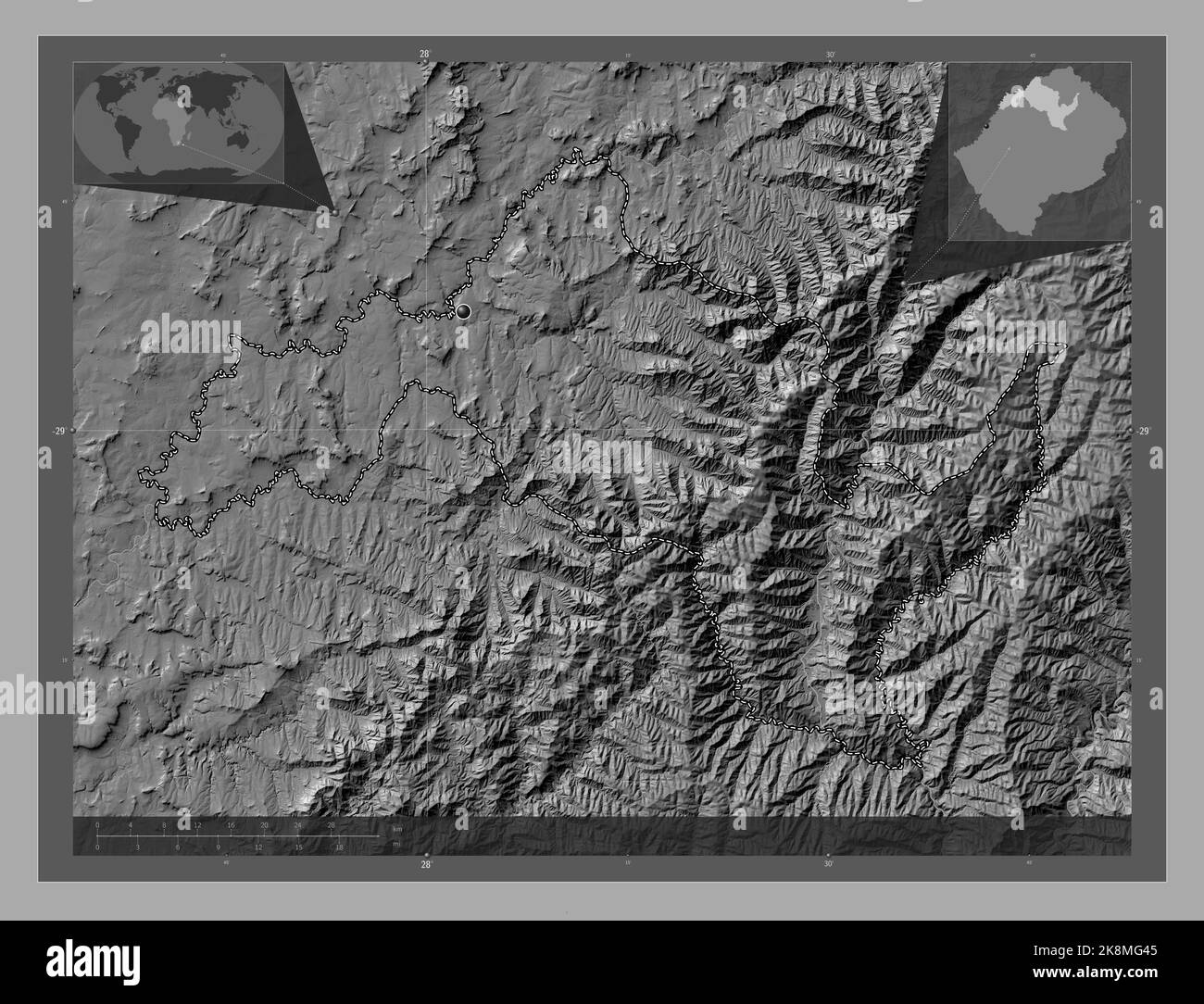Leribe, district of Lesotho. Bilevel elevation map with lakes and ...