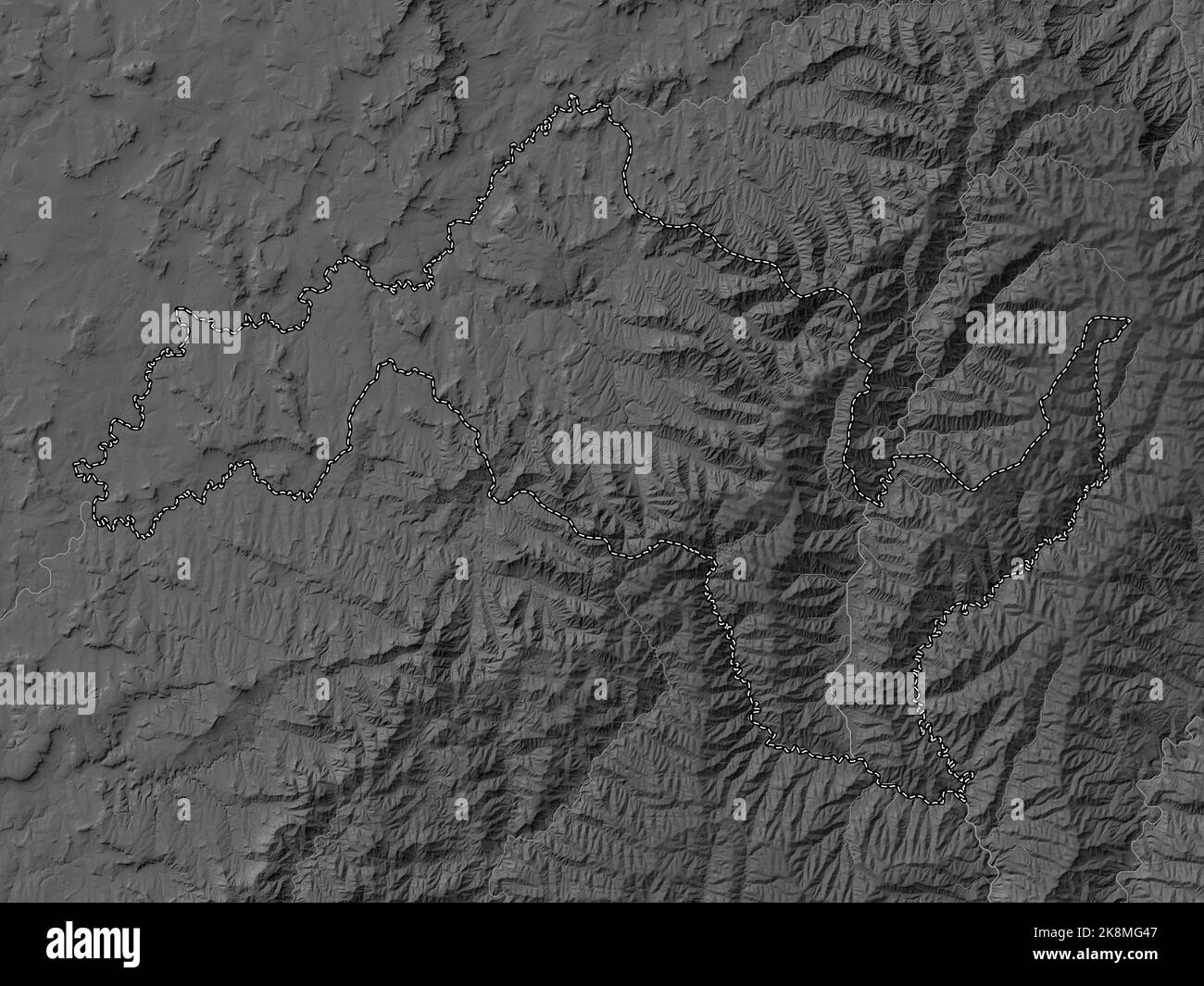 Leribe, district of Lesotho. Grayscale elevation map with lakes and ...