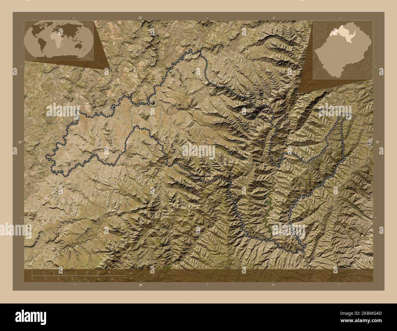 Leribe, district of Lesotho. Low resolution satellite map. Locations of ...