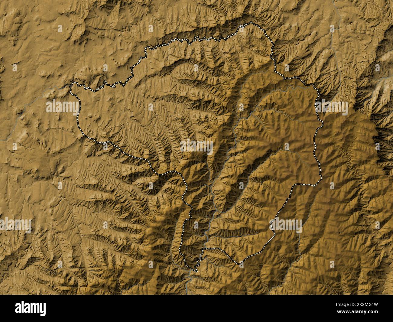 Butha-Buthe, district of Lesotho. Colored elevation map with lakes and ...