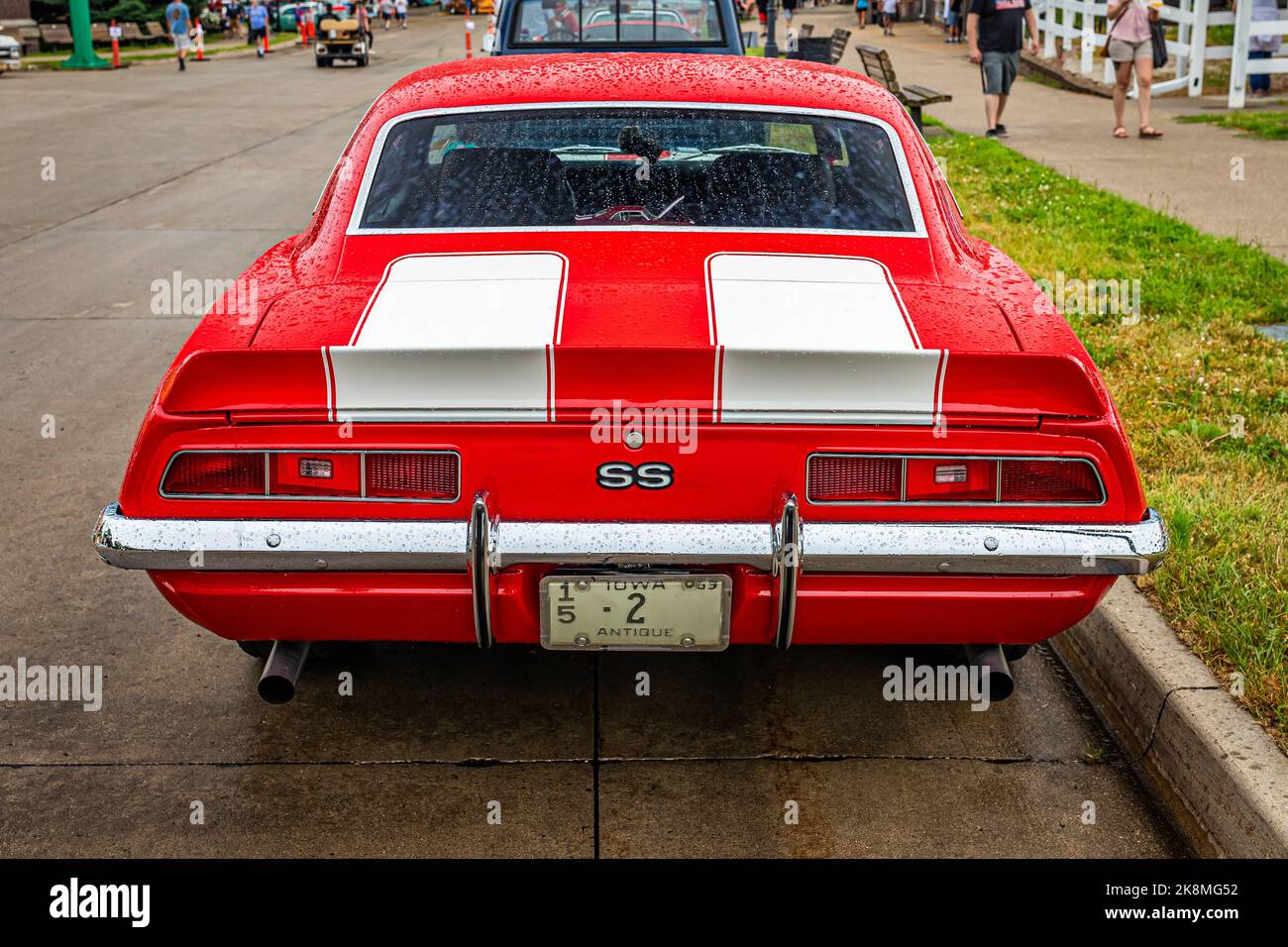 Des Moines, IA - July 01, 2022: High perspective rear view of a 1969 ...