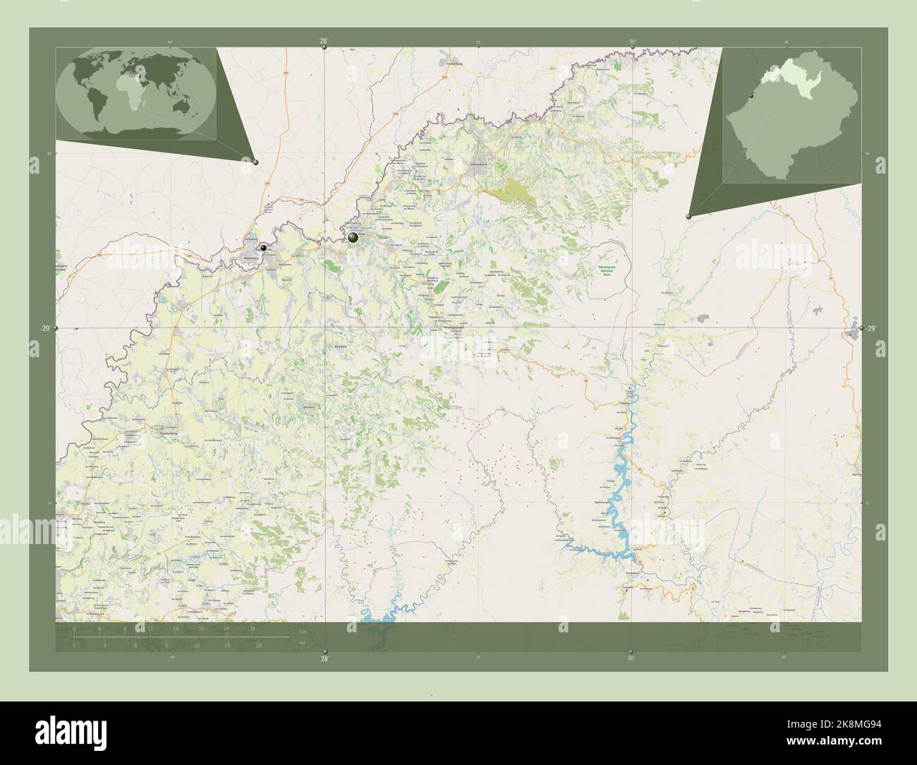Leribe, district of Lesotho. Open Street Map. Locations of major cities ...