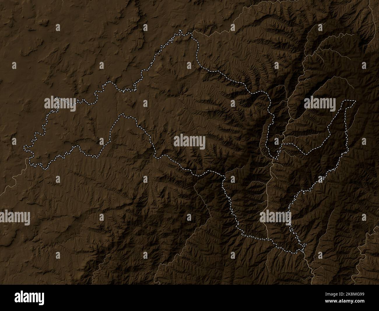 Leribe, district of Lesotho. Elevation map colored in sepia tones with ...