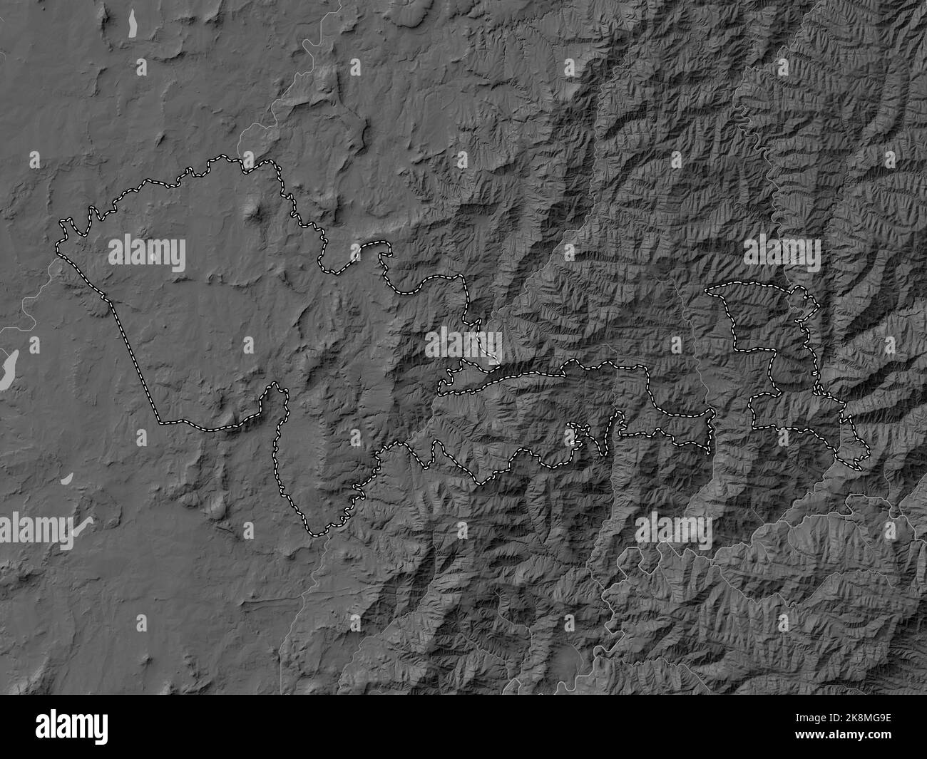 Mafeteng, district of Lesotho. Grayscale elevation map with lakes and ...