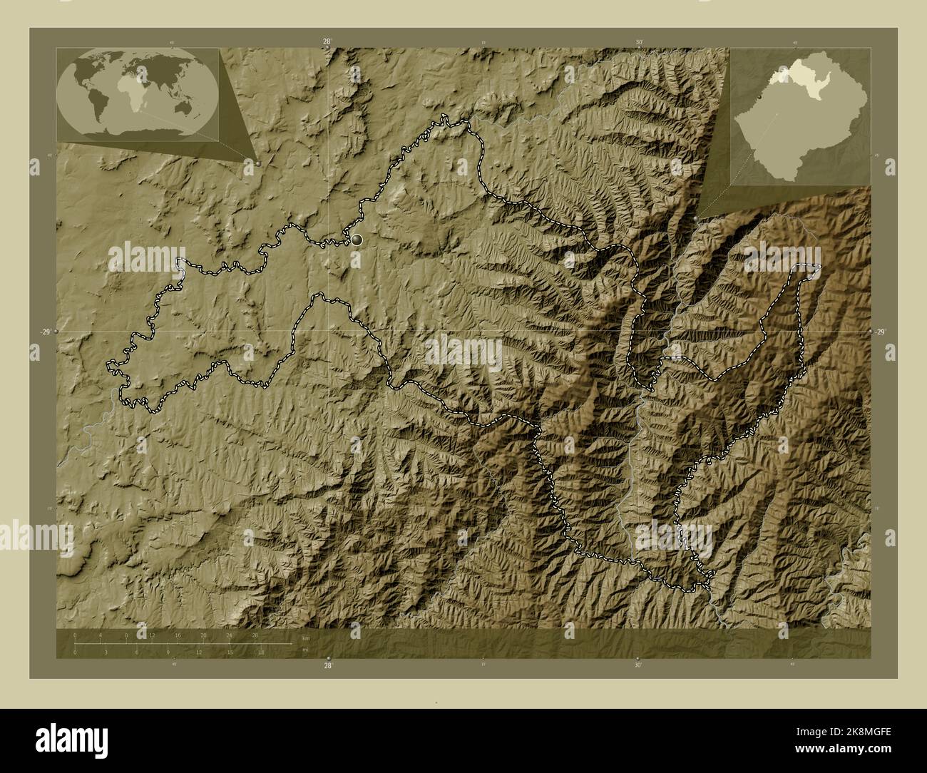 Leribe, district of Lesotho. Elevation map colored in wiki style with ...