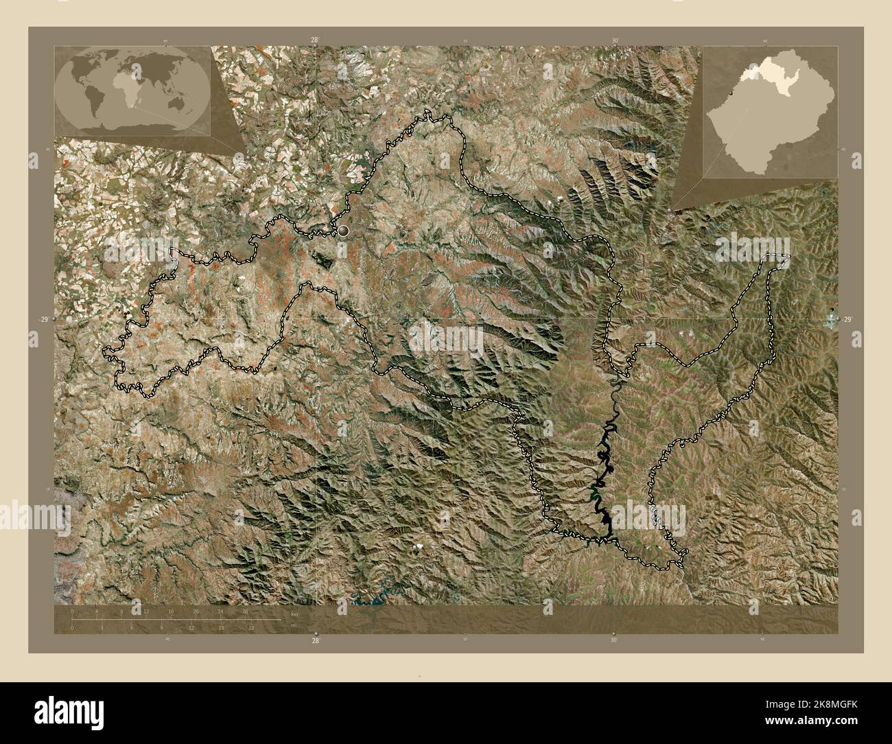 Leribe, district of Lesotho. High resolution satellite map. Corner ...