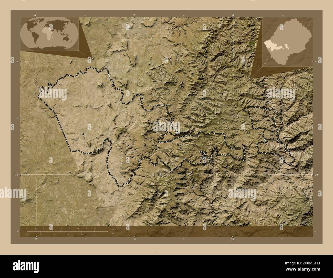 Mafeteng, district of Lesotho. Low resolution satellite map. Locations ...