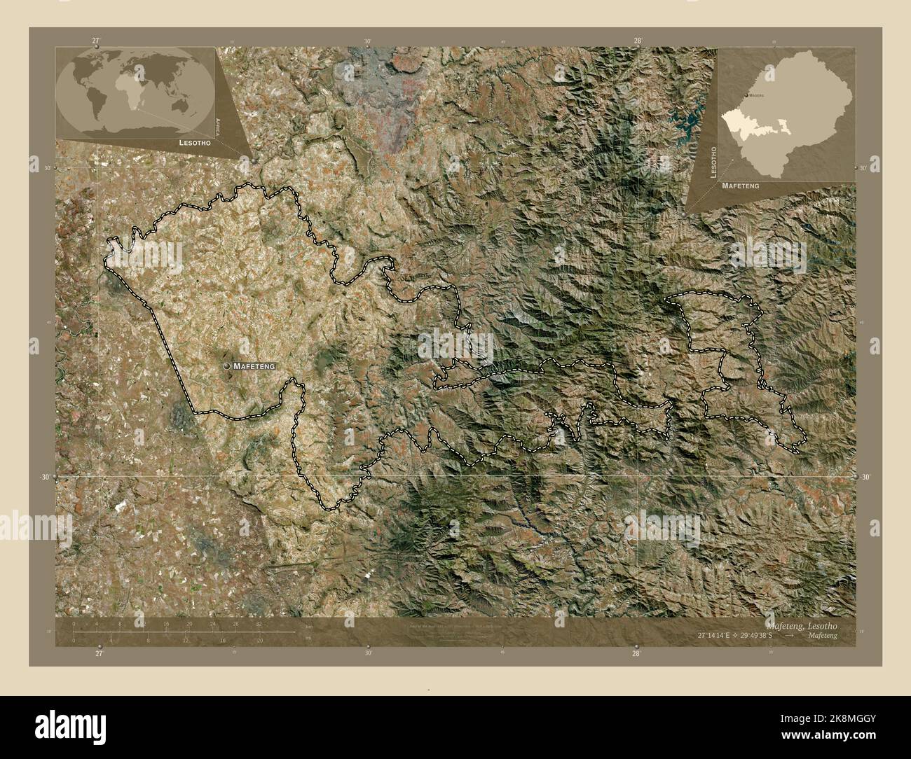 Mafeteng, district of Lesotho. High resolution satellite map. Locations ...