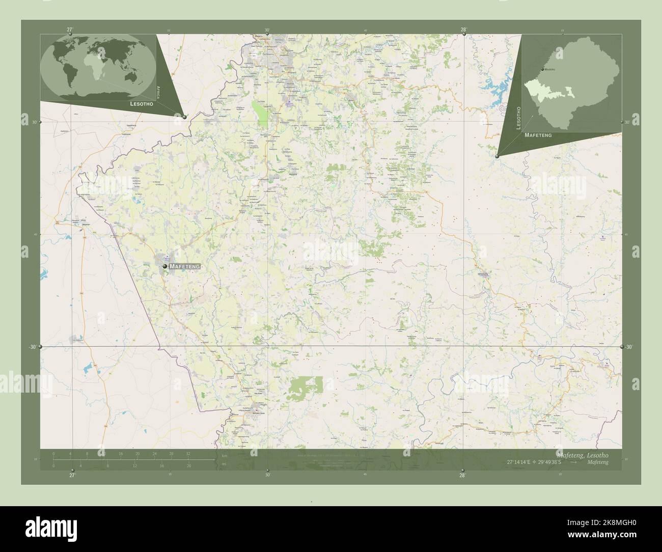 Mafeteng, district of Lesotho. Open Street Map. Locations and names of ...
