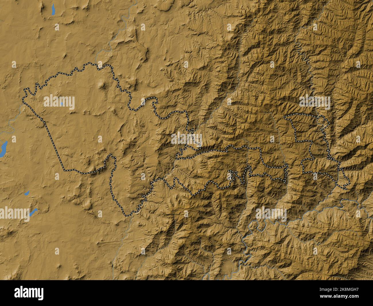 Mafeteng, district of Lesotho. Colored elevation map with lakes and ...