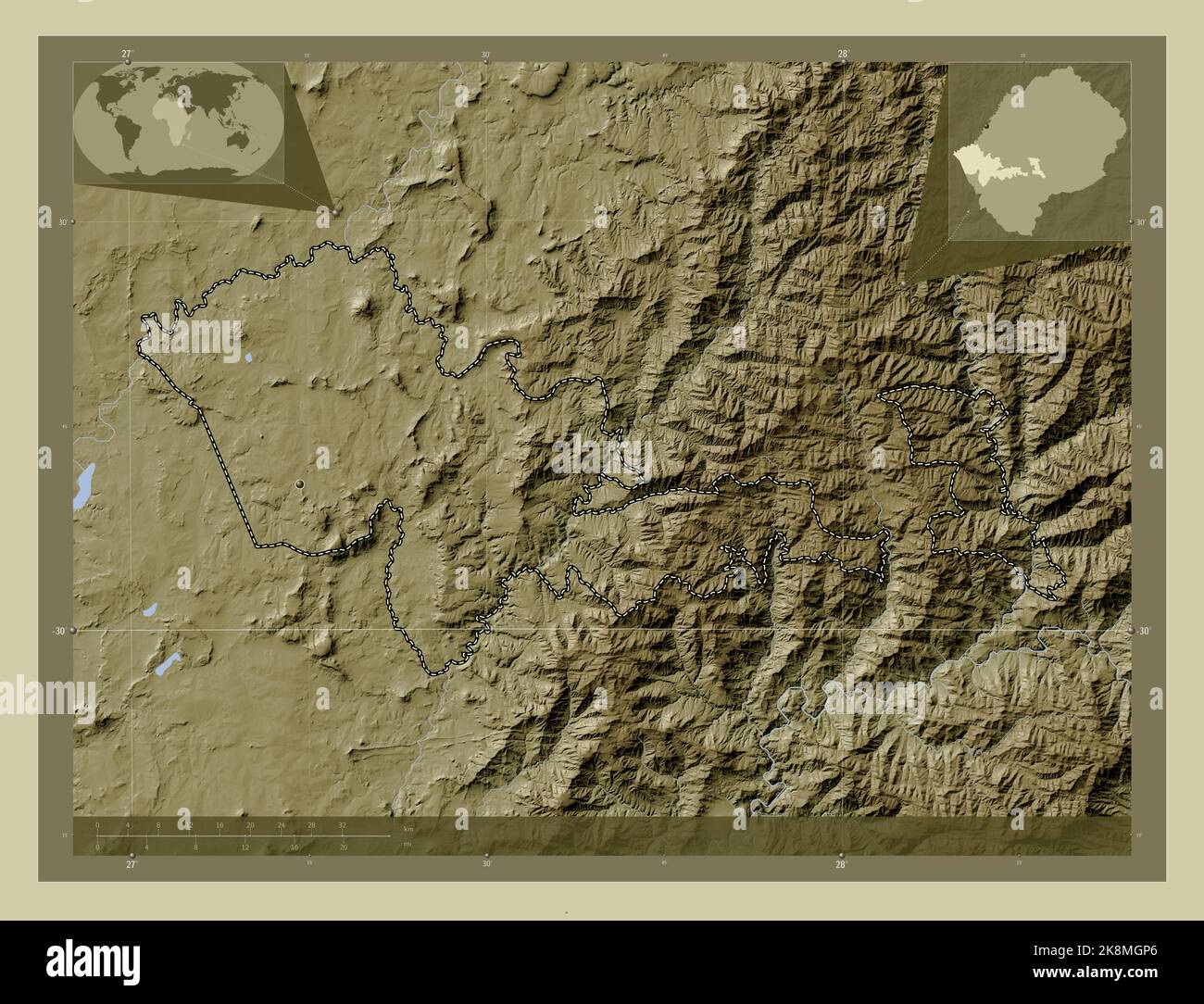 Mafeteng, district of Lesotho. Elevation map colored in wiki style with ...