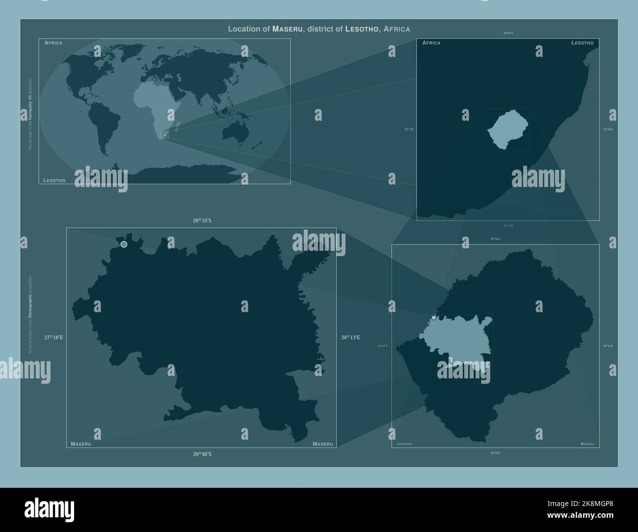 Maseru, district of Lesotho. Diagram showing the location of the region ...