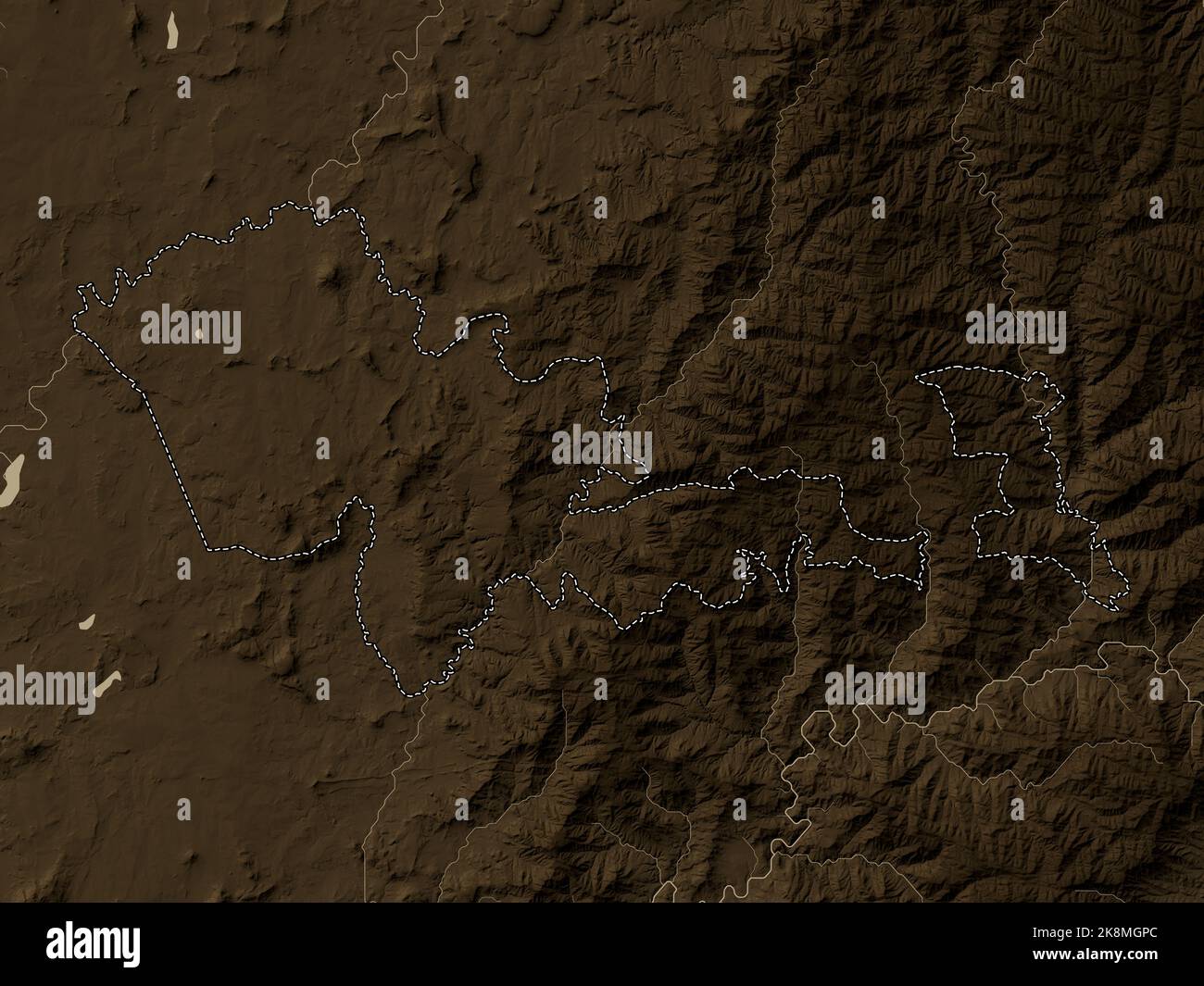 Mafeteng, district of Lesotho. Elevation map colored in sepia tones ...