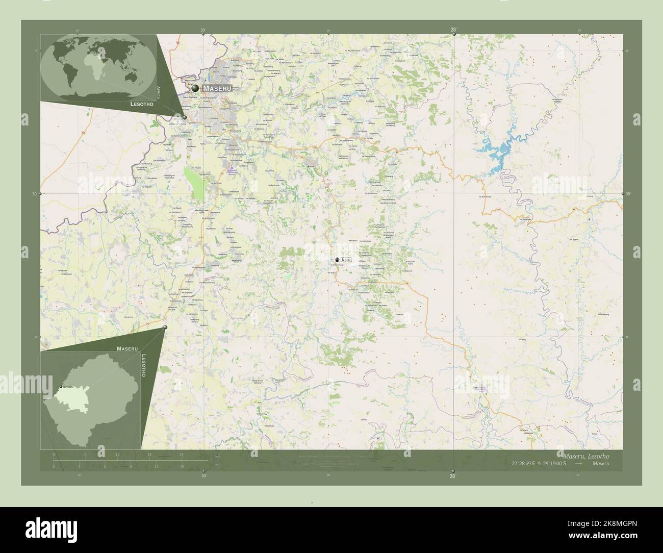 Maseru, district of Lesotho. Open Street Map. Locations and names of ...