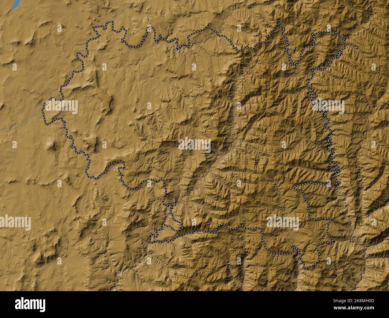 Maseru, district of Lesotho. Colored elevation map with lakes and ...