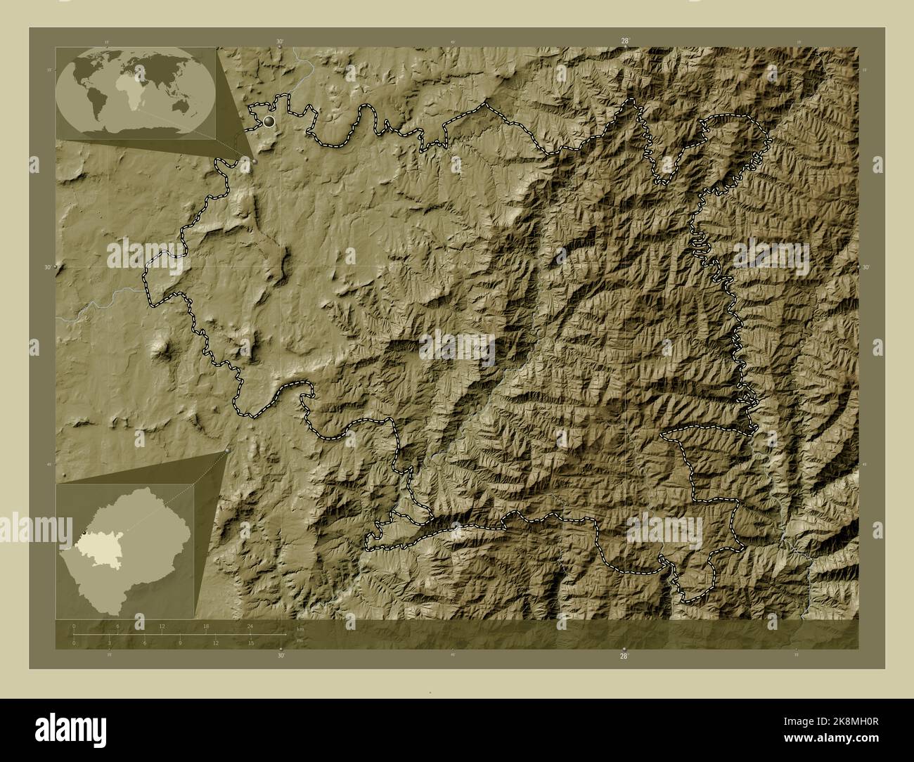 Maseru, district of Lesotho. Elevation map colored in wiki style with ...