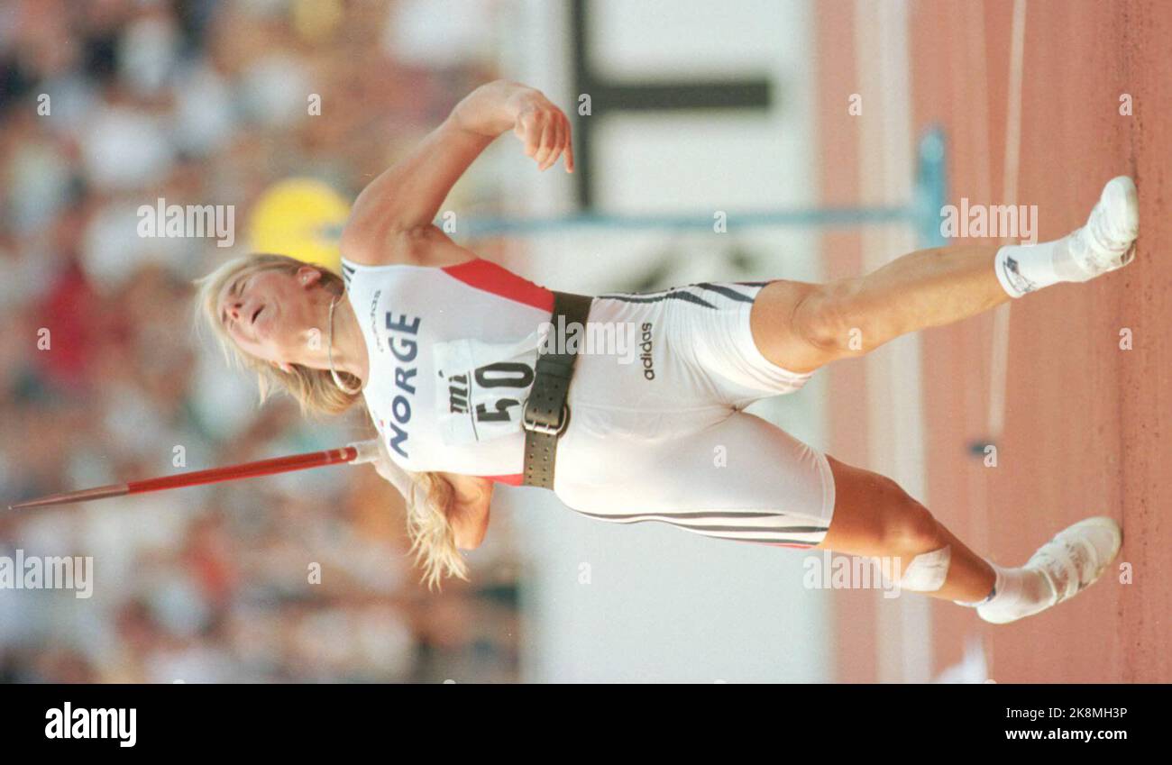 Athens. Trine Hattestad photographed in her winning throw in Athens on ...