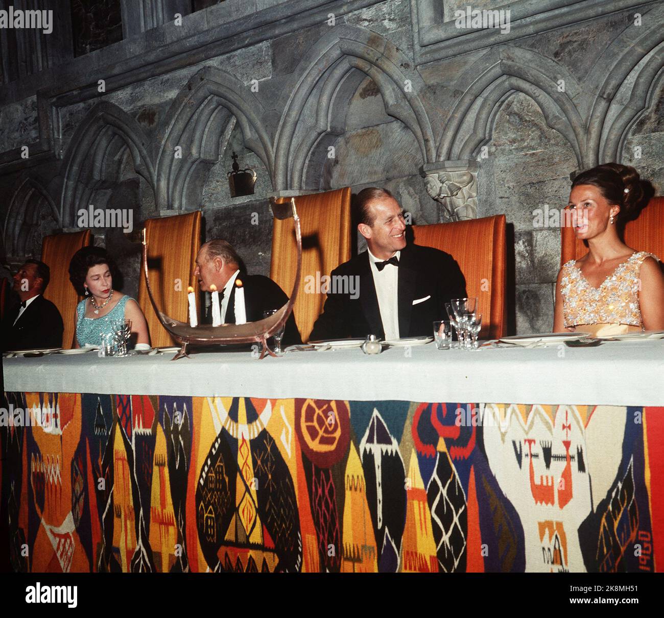 Bergen 19690807. Queen Elizabeth II in Norway with her family. Banquet ...