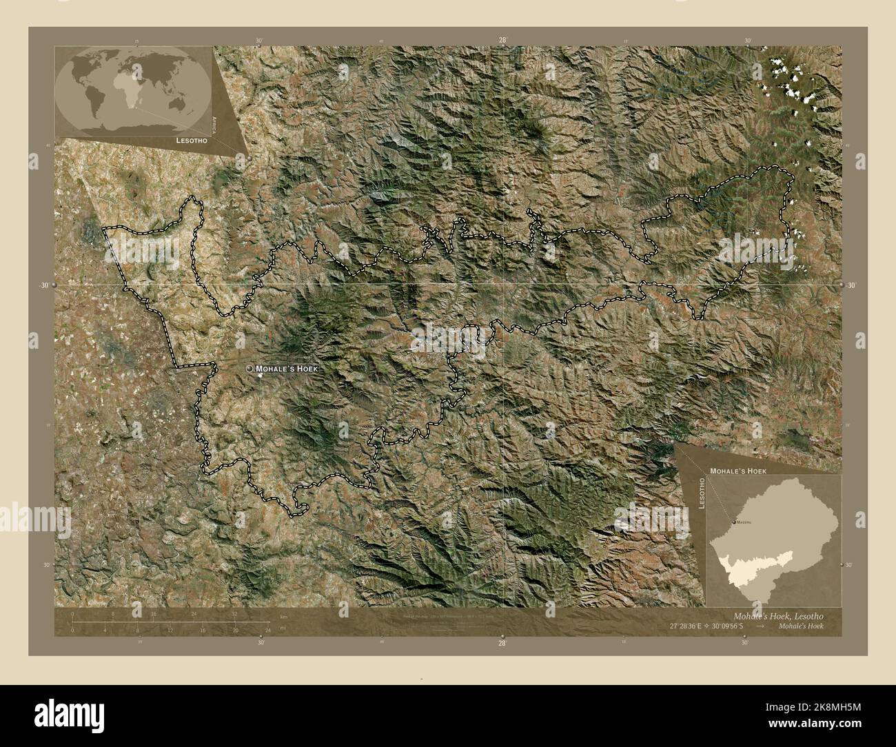 Mohale's Hoek, district of Lesotho. High resolution satellite map ...