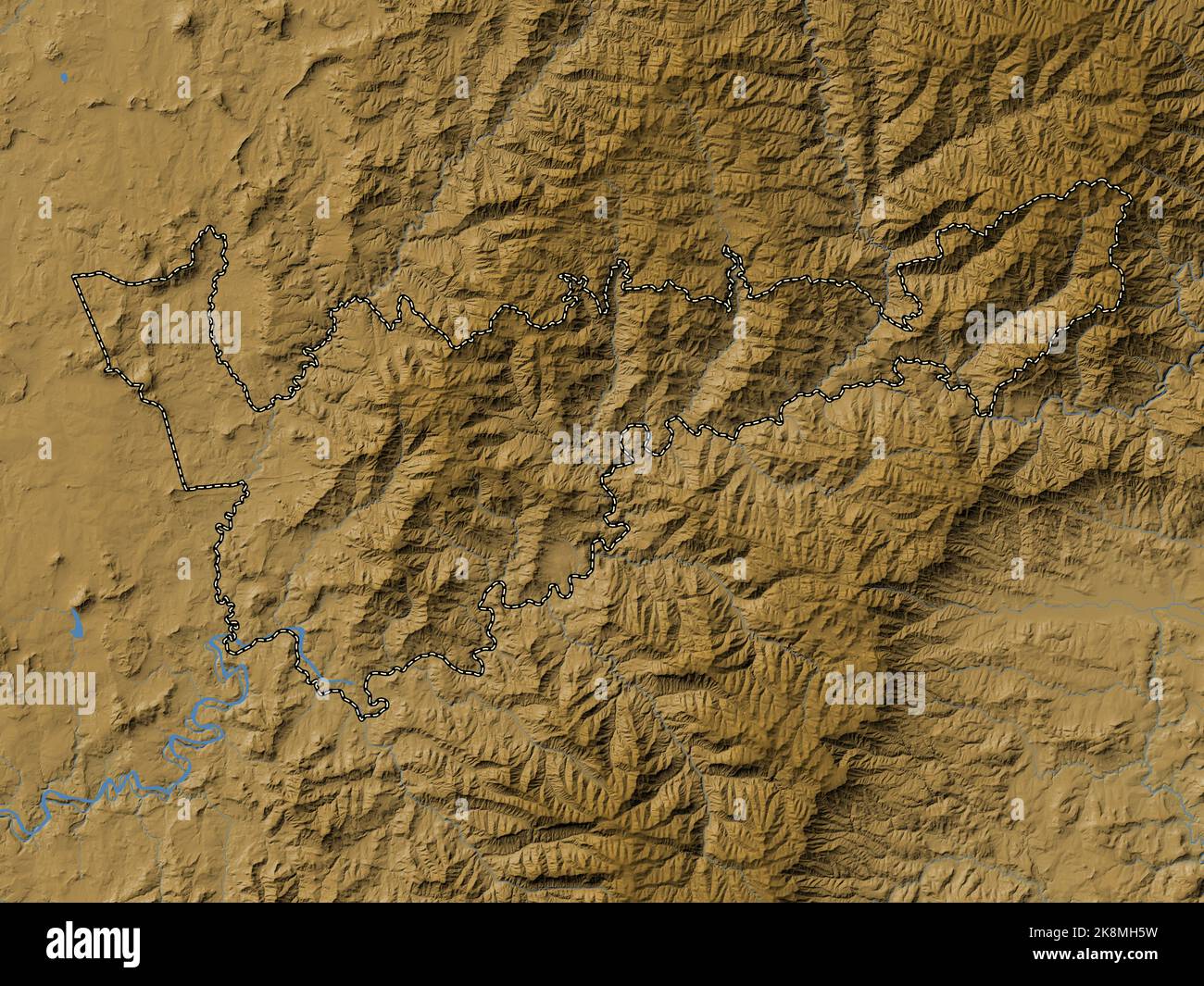 Mohale's Hoek, district of Lesotho. Colored elevation map with lakes ...