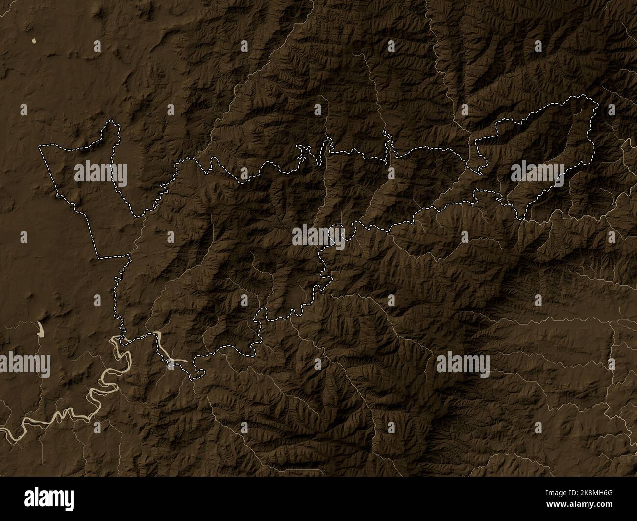 Mohale's Hoek, district of Lesotho. Elevation map colored in sepia ...