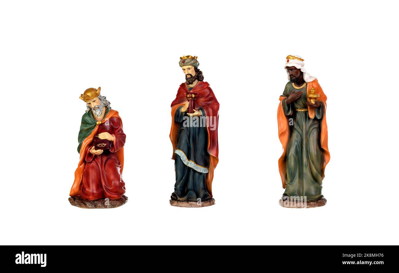 The three wise men. Ceramic figures isolated on white background Stock ...