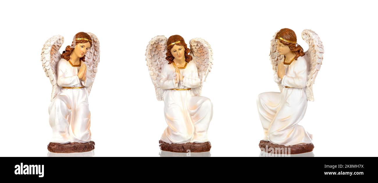 Three figures of angels for the portal of Bethlehem isolated on a white ...