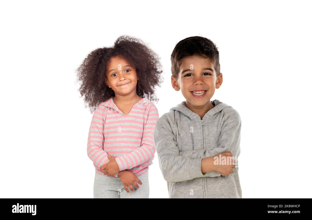 Different children looking at camera isolated on a white background ...