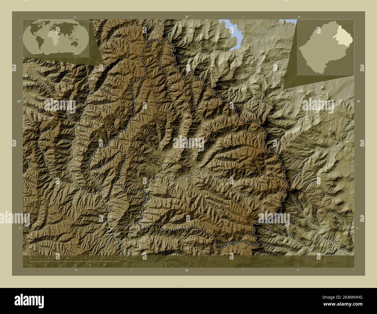Mokhotlong, district of Lesotho. Elevation map colored in wiki style ...